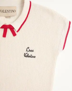 Valentino Garavani Cotton Blend Knit Top With Bow Detail - Birch/paris