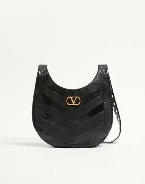 Valentino Garavani Small Hobo Bag In Chevron-patterned Nappa Leather - Black