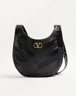 Valentino Garavani Hoboho Nappa Leather Hobo Bag With Chevron Pattern - Black