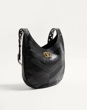 Valentino Garavani Hoboho Nappa Leather Hobo Bag With Chevron Pattern - Black
