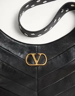 Valentino Garavani Hoboho Nappa Leather Hobo Bag With Chevron Pattern - Black