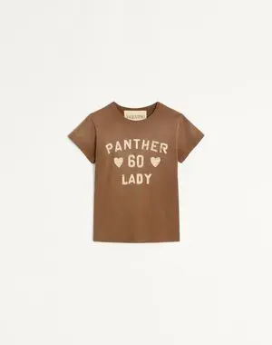Valentino Garavani Cotton T-shirt With Chez Print - Hazelnut