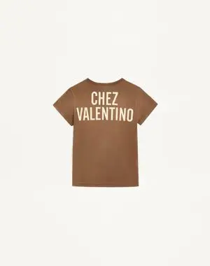 Valentino Garavani Cotton T-shirt With Chez Print - Hazelnut