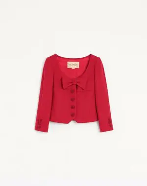 Valentino Garavani Plain Wool Tweed Short Jacket With Bow Detail - Paris