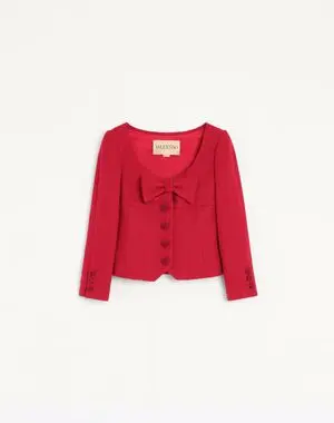 Valentino Garavani Plain Wool Tweed Short Jacket With Bow Detail - Paris