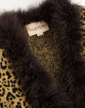 Valentino Garavani Jacquard Lurex Knit Jacket With Feather Trim