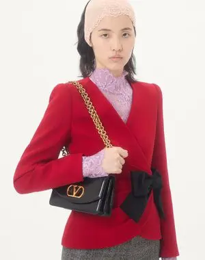 Valentino Garavani Wool Crepe Jacket With Bow - Paris/black