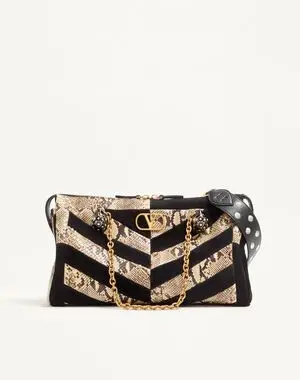 Valentino Garavani Panthea Python And Suede Shoulder Bag - Natural/black