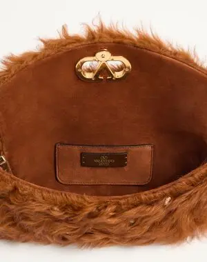 Valentino Garavani Small Shoulder Bag In Lamb Fur With Rhinestones - Brown/multicolour