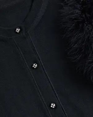 Valentino Garavani Wool Knit Cardigan With Feather Trim