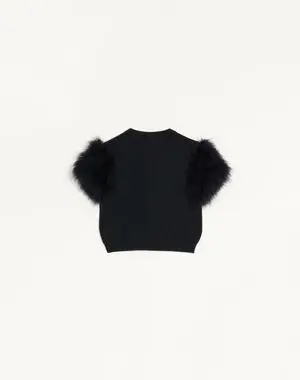 Valentino Garavani Wool Knit Cardigan With Feather Trim