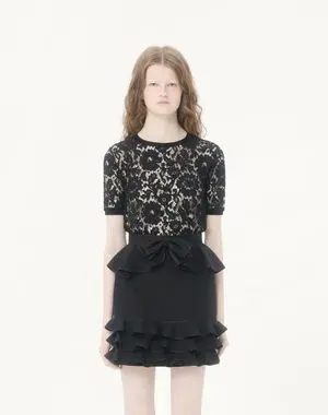 Valentino Garavani Lace And Cotton Knit Top - Black