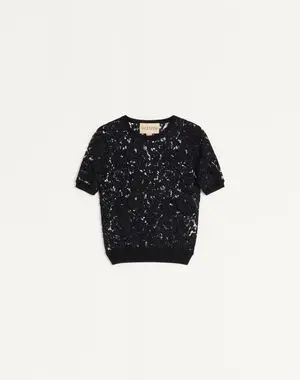 Valentino Garavani Valentino Lace And Cotton Knit Top Black