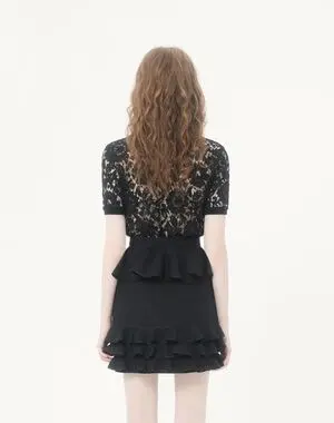 Valentino Garavani Lace And Cotton Knit Top - Black