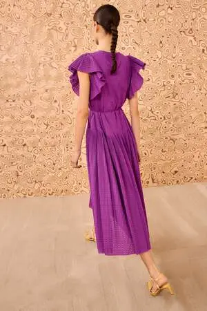Ulla Johnson Sylvaine Flutter Sleeve Midi Dress - Iris