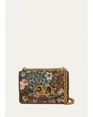 Valentino Garavani Floral Woven Leather-trim Shoulder Bag