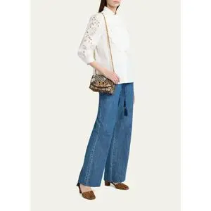 Valentino Garavani Floral Woven Leather-trim Shoulder Bag