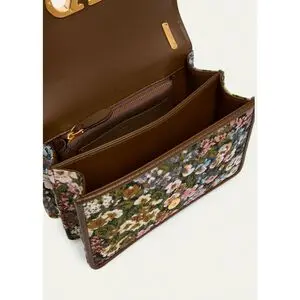 Valentino Garavani Floral Woven Leather-trim Shoulder Bag