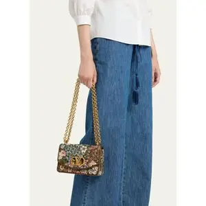 Valentino Garavani Floral Woven Leather-trim Shoulder Bag