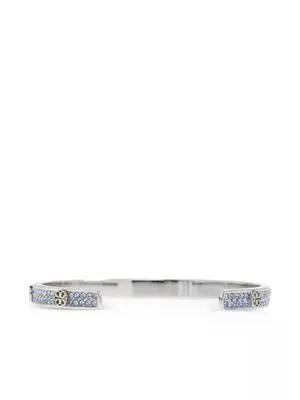 Tory Burch Rhinestone Embellished Logo Open Cuff Bracelet