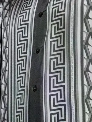 Versace Geometric Print Logo Button-up Shirt - Grey