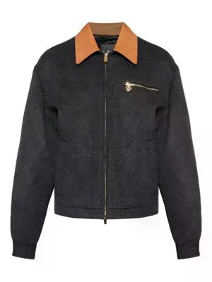 Versace Wool Zip-fastening Jacket With Leather Collar - Grey