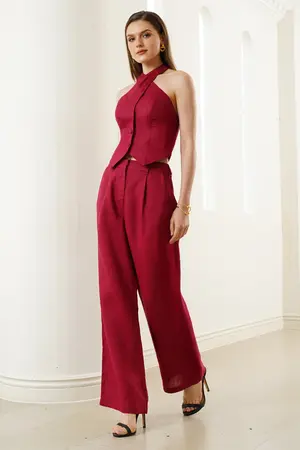 Yumi Kim Bobbi Linen Pant - Burgundy / Red