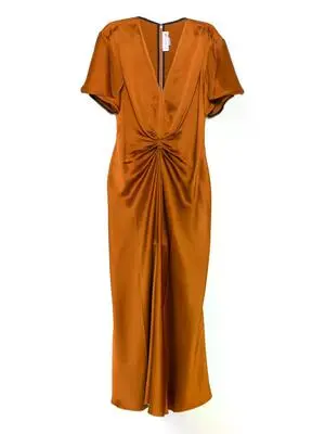 Victoria Beckham Gathered Satin Dress - Brown