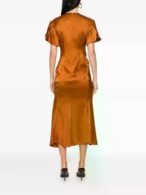 Victoria Beckham Gathered Satin Dress - Brown