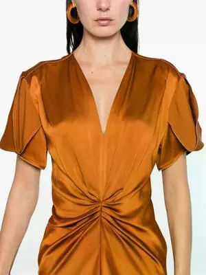 Victoria Beckham Gathered Satin Dress - Brown