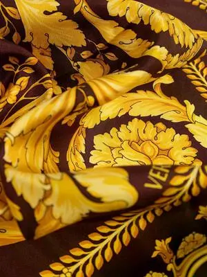 Versace Large Barocco Printed Silk Scarf - Brown