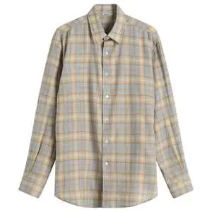 Auralee Airy Wool Check Shirt - Light Blue × Beige