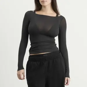SKIMS Sheer Modal Long Sleeve Wide Neck Top