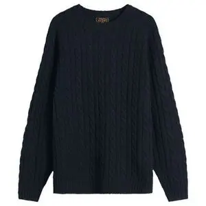 BEAMS Cable Knit Crew Neck Jumper - Navy