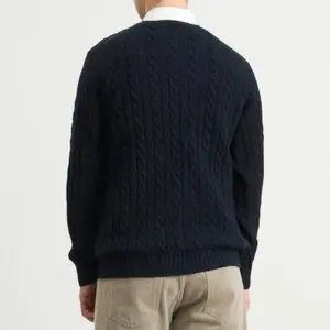 BEAMS Cable Knit Crew Neck Jumper - Navy