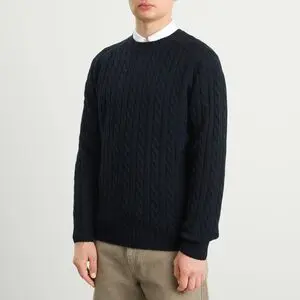 BEAMS Cable Knit Crew Neck Jumper - Navy