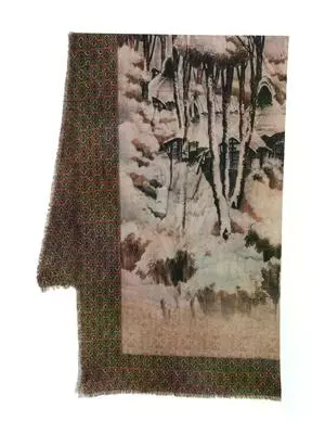 PIERRE-LOUIS MASCIA Euclides Fringed Patterned Scarf - Brown