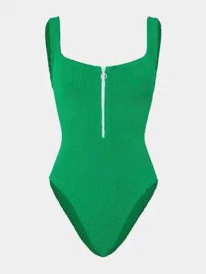 Hunza G Hunza G Dallas Swim Original Crinkle™ One Piece With Zip Front Emerald
