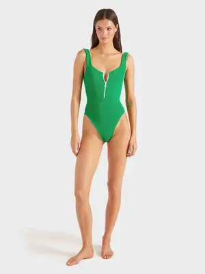 Hunza G Dallas Swim Original Crinkle™ One Piece With Zip Front - Emerald