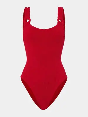 Hunza G Domino Swimsuit With Tonal Hoops Red