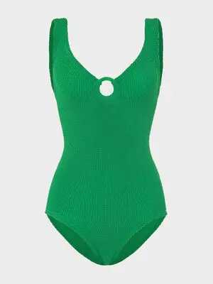 Hunza G Coverage Celine One Piece Swimsuit With Tonal Hoops Emerald