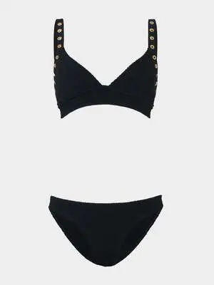 Hunza G Tessa Eyelet Bikini - Black/gold