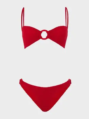 Hunza G Misty Bikini Set With Tonal Hoops Red