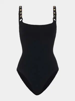 Hunza G Melody Eyelet One-piece Swimsuit - Black/gold
