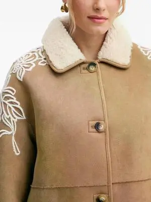 ERMANNO FIRENZE Floral-appliqué Shearling-lined Coat