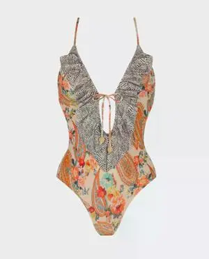 DEL MAAR Katari Ruffled Tie Swimsuit - Neutrals
