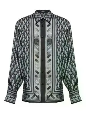 Versace Geometric Print Silk Shirt - Grey
