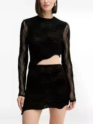 Charo Ruiz Ibiza Cut-out Asymmetrical Lace T-shirt - Black