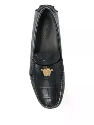 Versace Medusa Croc-effect Leather Driver Loafers