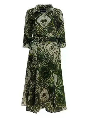 Samantha Sung Aster Belted Printed Midi Dress - Green